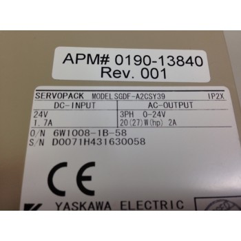 AMAT 0190-13840 Yaskawa SGDF-A2CSY39 Servopack
