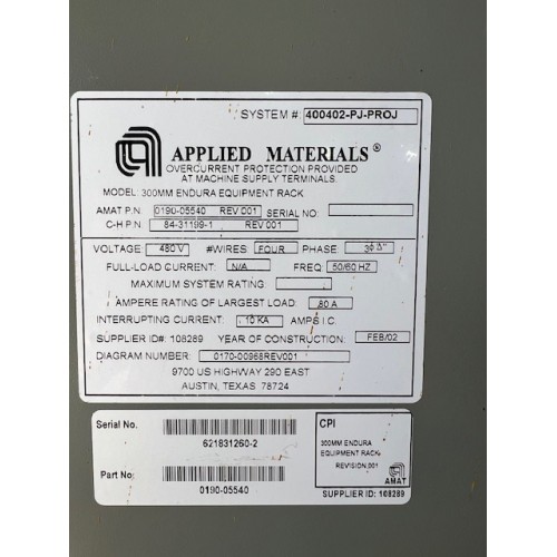 AMAT 0190-05540 300MM Endura Equipment Rack