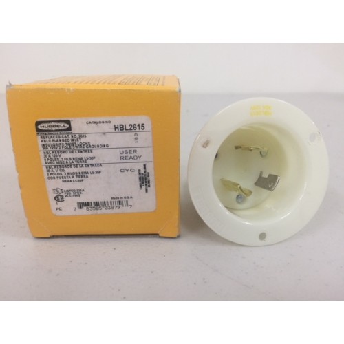 HUBBELL HBL2615 AC Flanged Inlet NEMA L5-30 Male White
