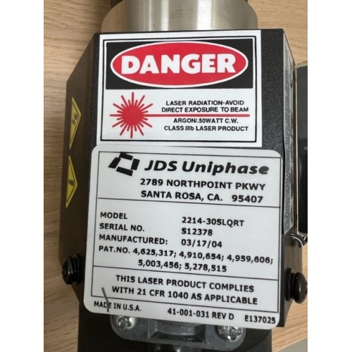 JDS UNIPHASE 2214-30SLQRT Argon Laser Head W/ 2114B-30SLQRT Laser Power ...