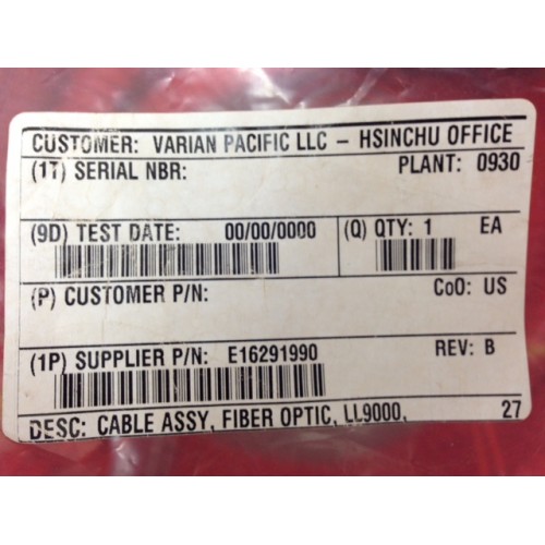 Varian E16291990 CABLE ASSY,FIBER OPTIC LL9000